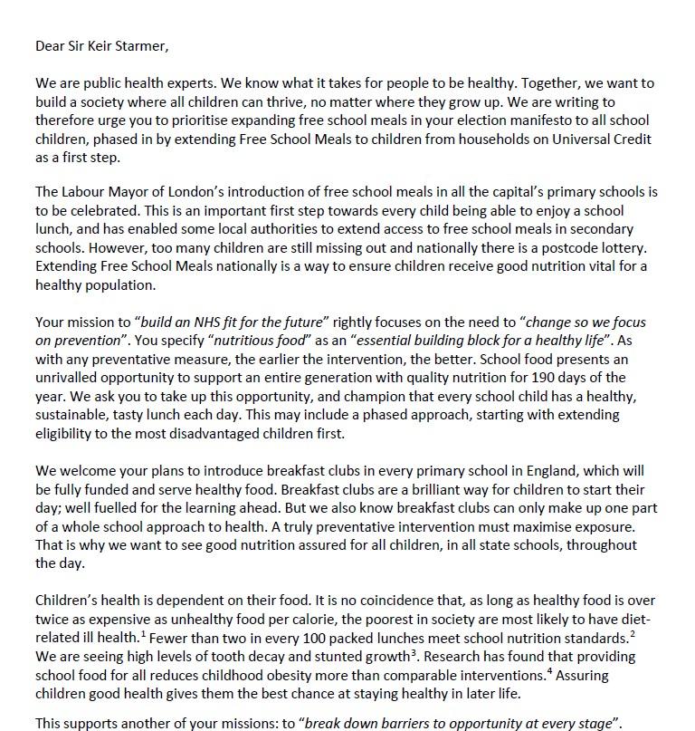 Health leaders call for Labour and Conservative school meals manifesto ...